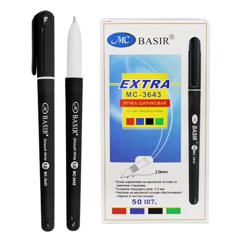 Шариковая ручка Basir MC-3643, круглая, черный корпус, черные чернила, пластик