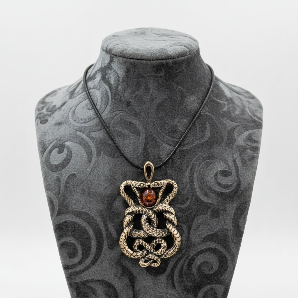 Фигурка "Мужик с медведем" (латунь, янтарь) A2069681 Народные промыслы, Латунь, янтарь