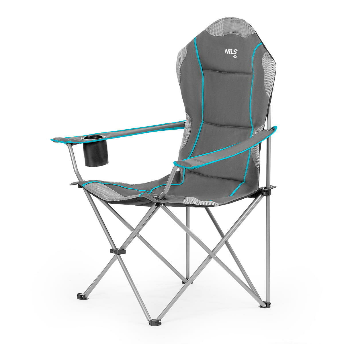 Decathlon Кемпинговый стул Nils Camp NC3080 - со стальным каркасом, макс. нагрузка до 130 кг, складной. Цвет серый/бирюзовый