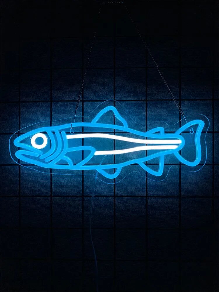 Неоновый светильник Лосось, синий светодиодный светильник Ocean Art, украшение для стен в морском стиле, спальня, бар, кухня