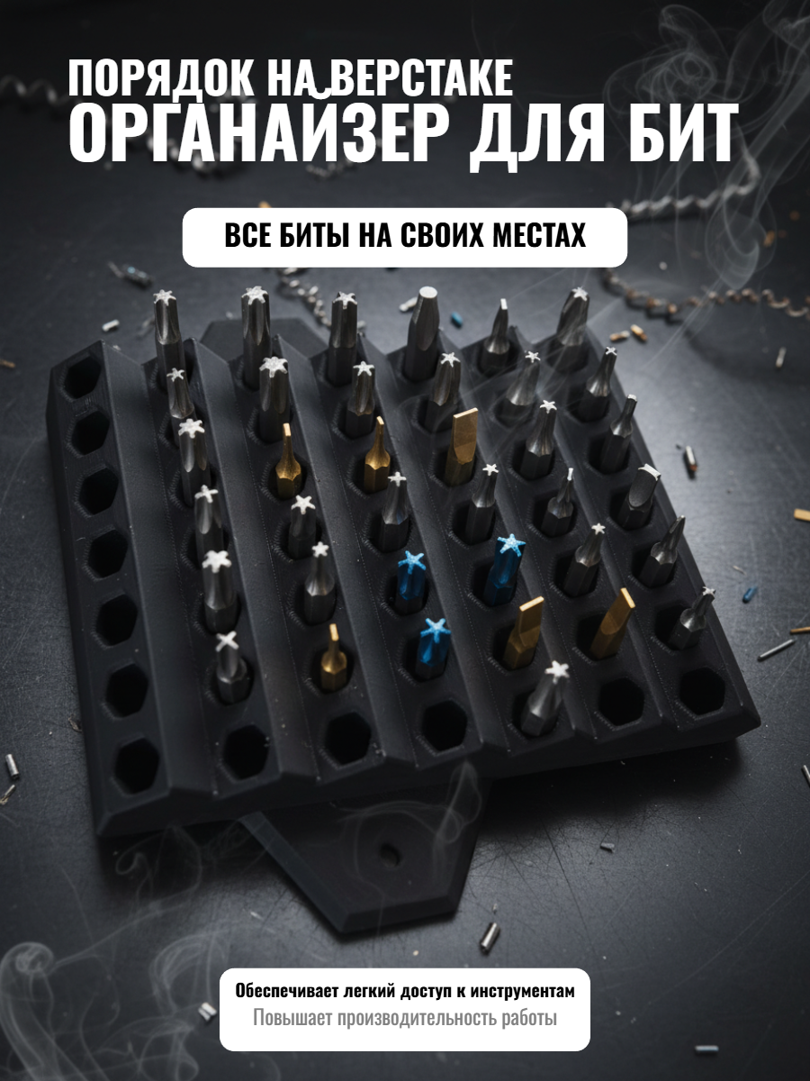 Настенный органайзер для бит на 49 штук, черный, 110х110 мм держатель для инструментов