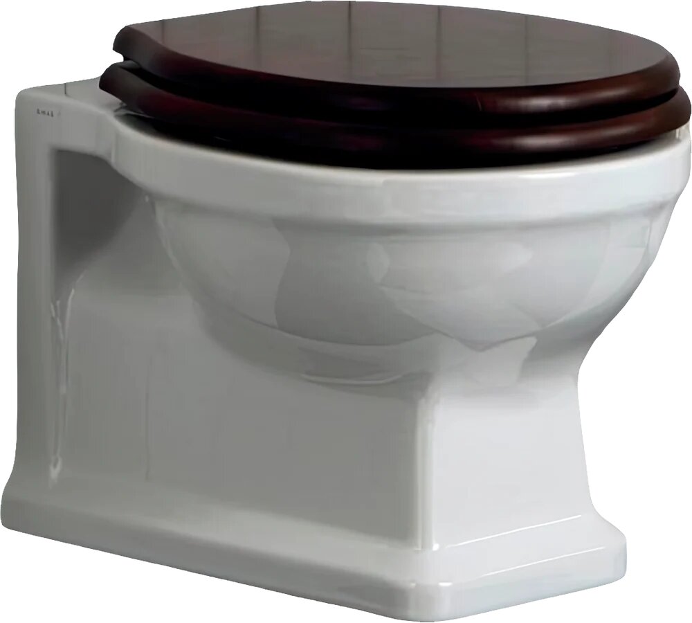 Унитаз подвесной Simas Arcade AR841bi rimless AR 004 безободковый, без бачка, фаянсовый, с деревянной крышкой, белый, глянцевый, овальный, ретро, сиденье для унитаза в комплекте