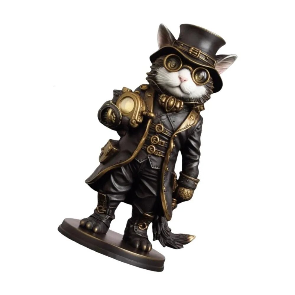 Миниатюрная стимпанк-фигурка кота-изобретателя, - Украшения - Статуя кошки D