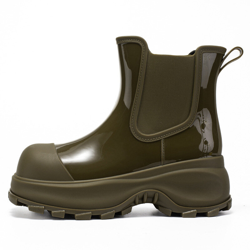 Модные женские резиновые туфли нового стиля, с эластичным манжетом, сапоги до середины икры, ботинки челси, водонепроницаемые и противоскользящие. Размер обуви. EU:36