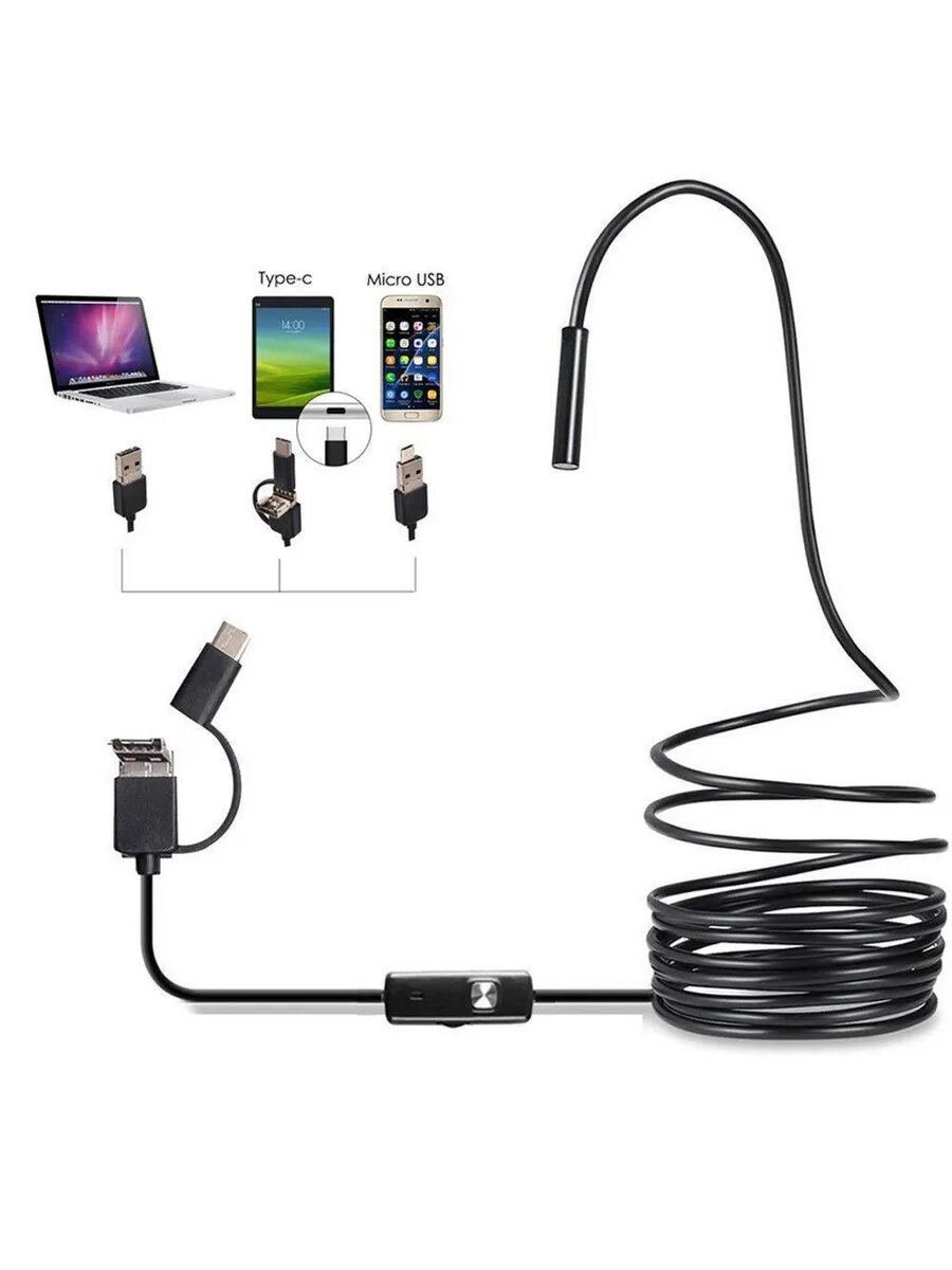 Эндоскоп для Android смартфона и ПК, жесткий провод, с записью, USB-питание