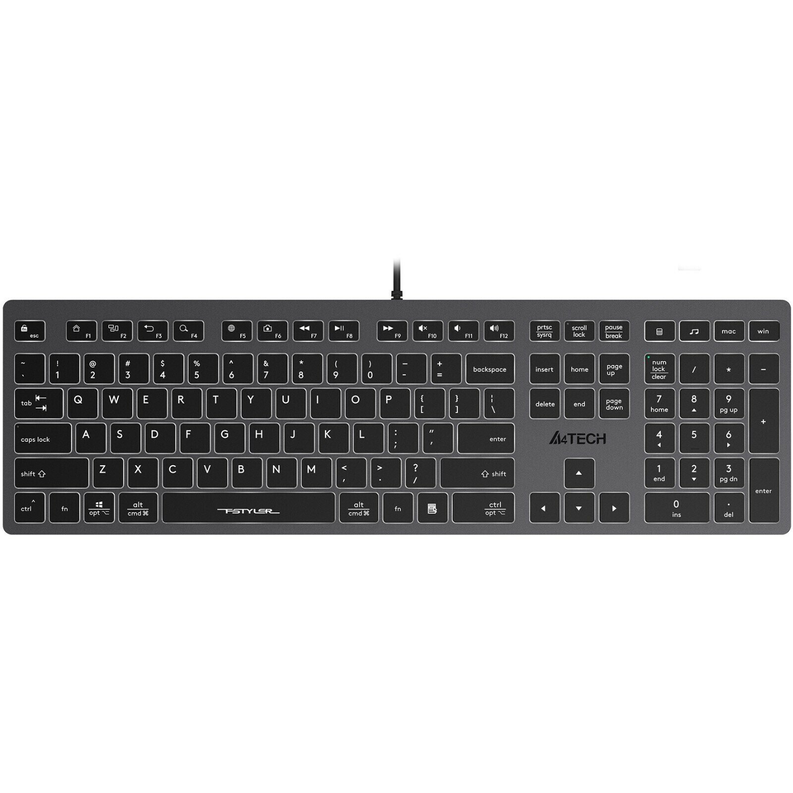 Клавиатура A4TECH проводная компьютерная FX60H серая USB slim LED