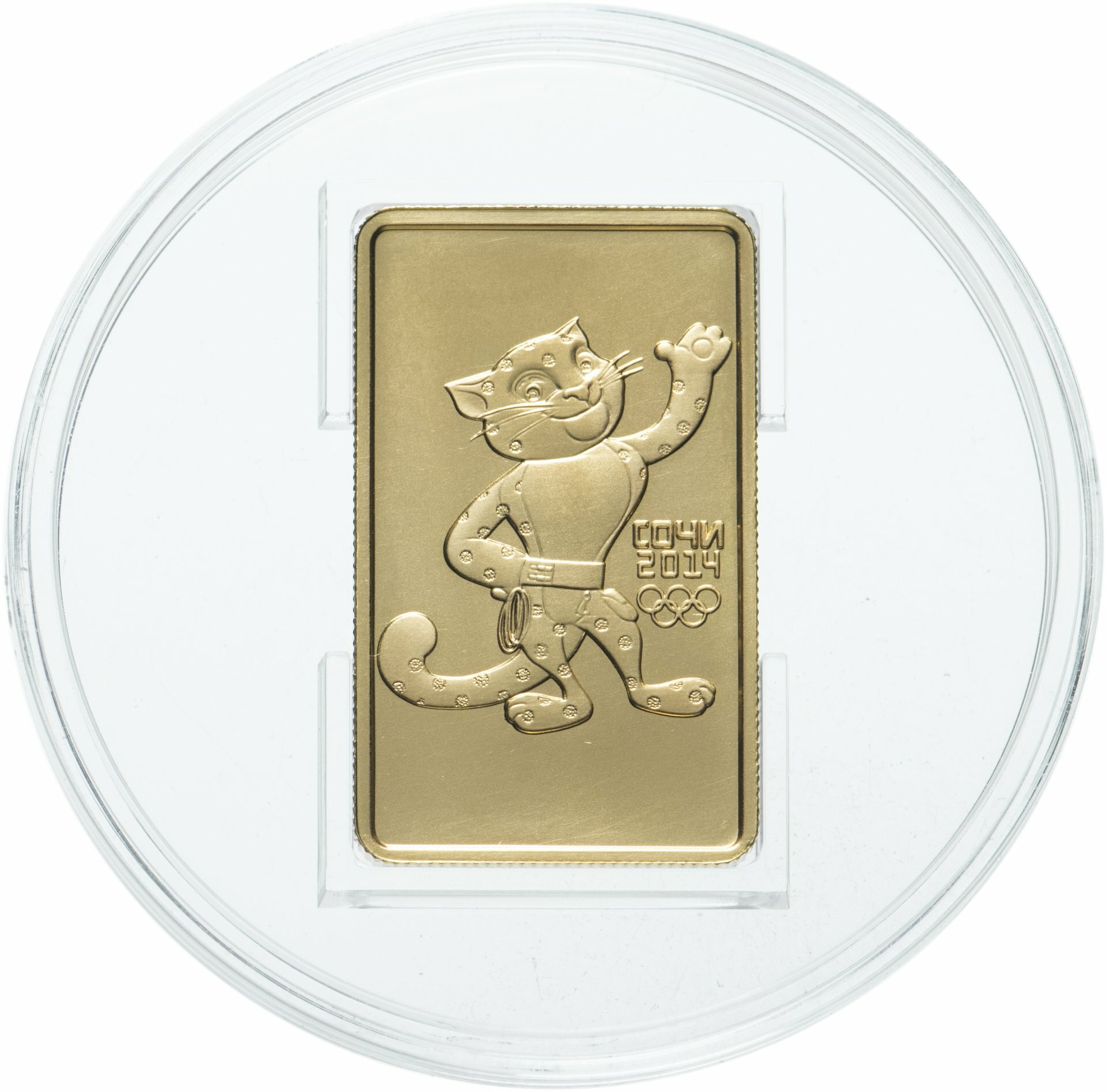 100 рублей 2011 ММД UNC "Леопард - талисман олимпиады в Сочи Тигр", Золото 999