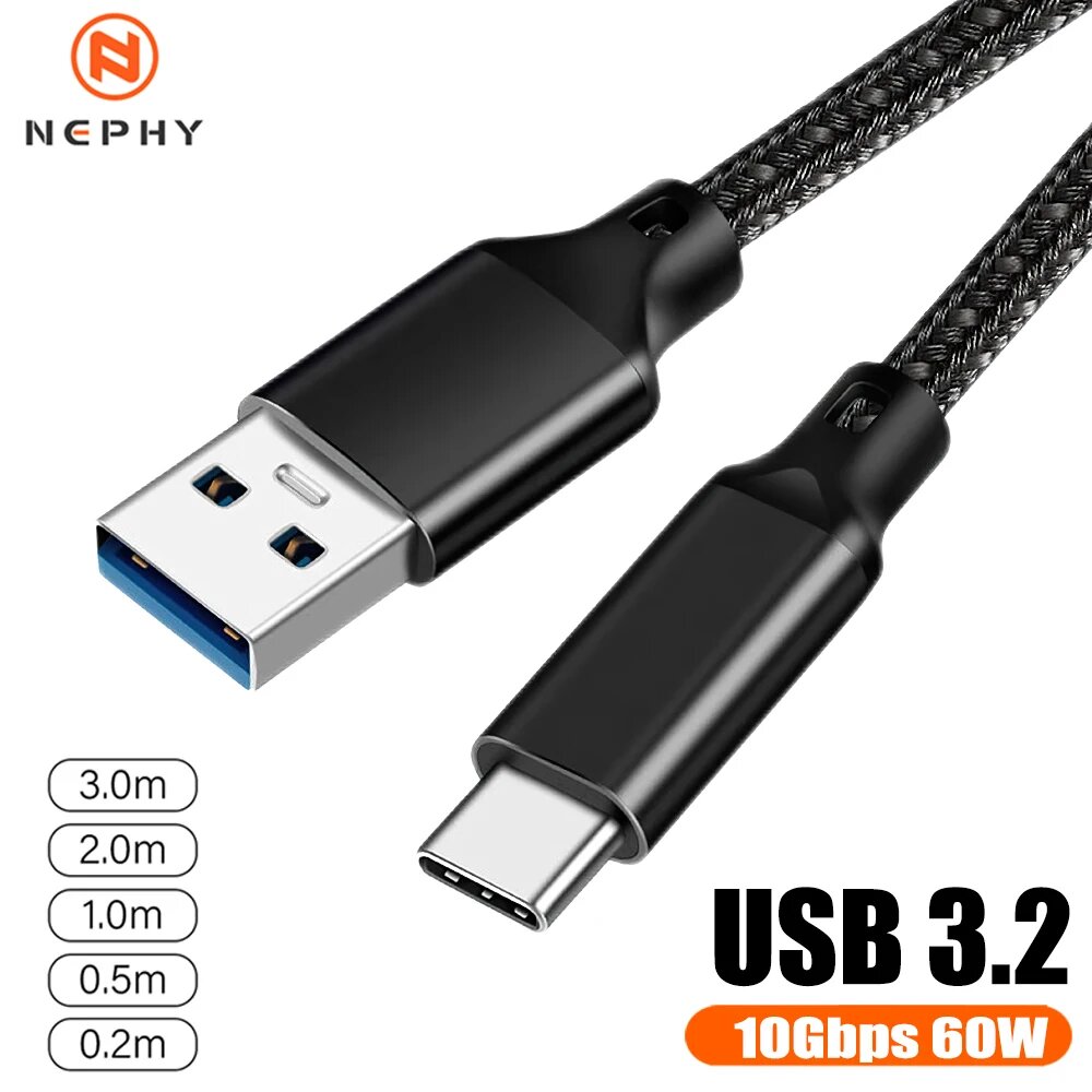 Кабель USB 3.2 Gen2 Type A-C для iPhone 15 Pro Max, Samsung S23 S24 Plus, USB-C 3.2, зарядное 1 м