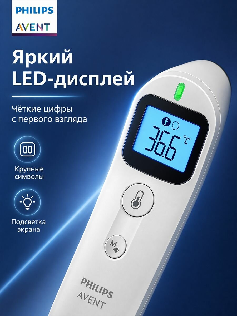Медицинский лобной термометр FC-IR206, инфракрасный бесконтактный, яркий LED экран, быстрый замер 1 секунда, оповещение о повышенной температуре, русская инструкция