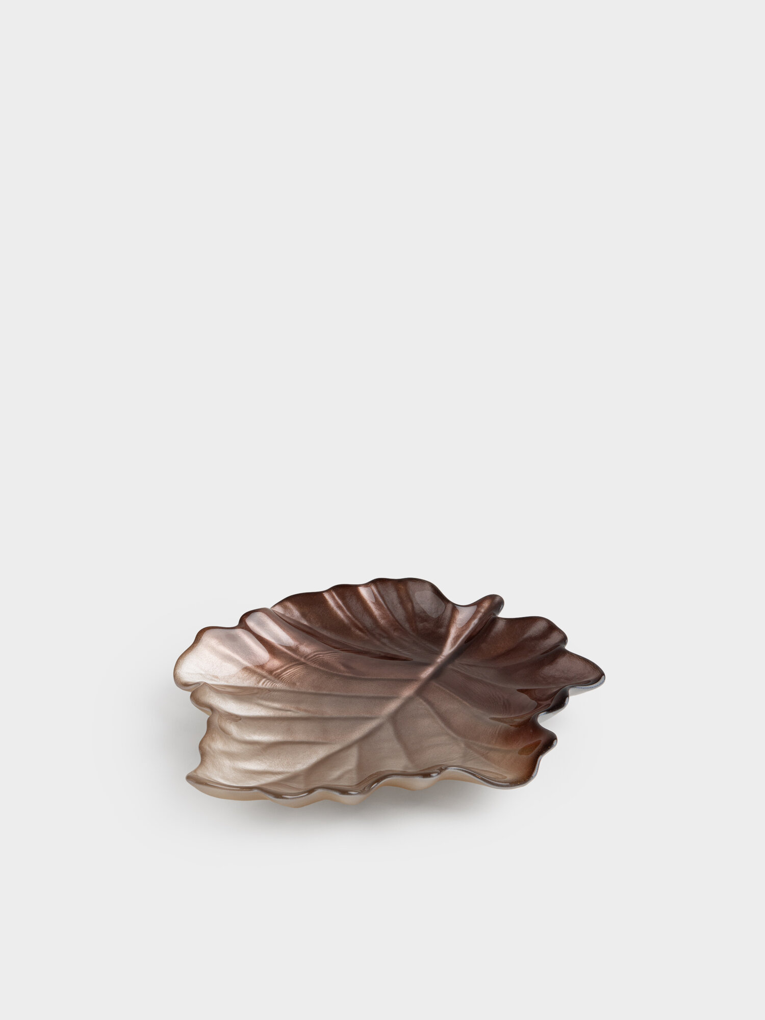 Блюдо, 22х19x4 см, стекло, коричневое, Лист, Leaves