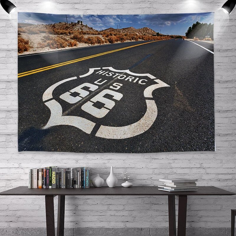 Фон для фото U.S. Route 66 с флисовой подкладкой, настенная декоративная композиция 150x100 см для кемпинга