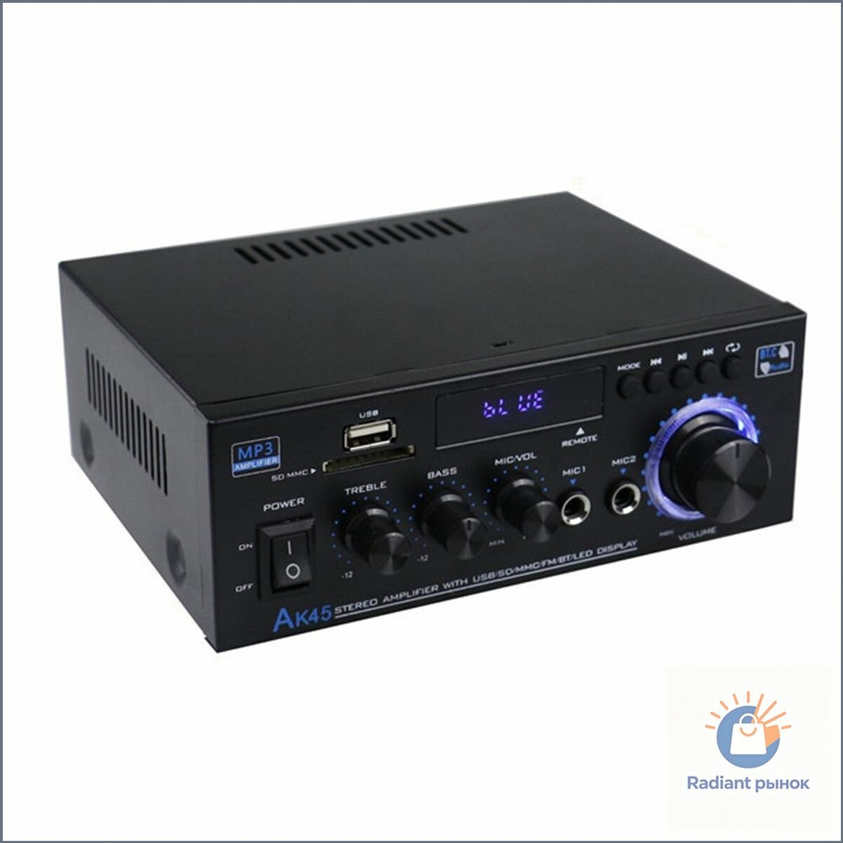 Цифровой усилитель AK45, 2.0 канала, Bluetooth 5.0, 40 Вт 2, FM-радио, микрофонный вход