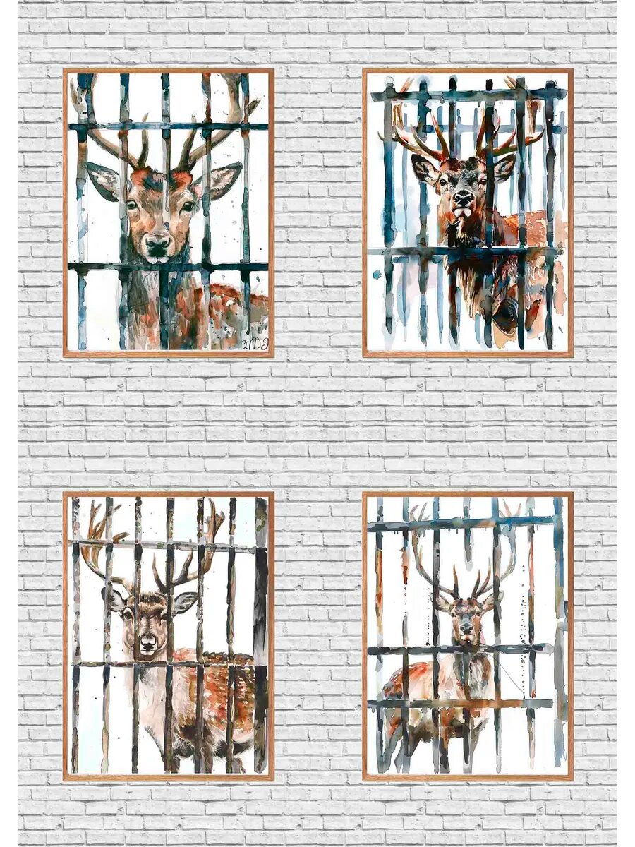 Северный олень-преступник в тюрьме, 4 Плаката, 30x21см