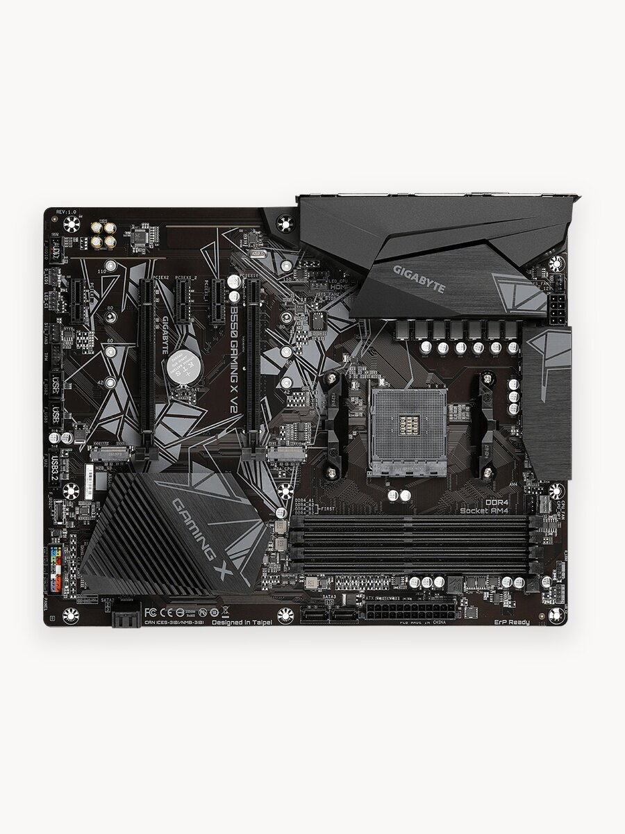 Материнская плата Gigabyte B550 GAMING X V2, Socket AM4, AMD B550, 4xDDR4-3200, DVI-D+HDMI, 2xPCI-Ex16, 3xPCI-Ex1, 4xSATA3(RAID 0/1/10), 2xM.2, 8 Ch Audio , 1xGLan, (2+4)xUSB2.0, (4+2)xUSB3.2, 1xPS/2, ATX, RTL