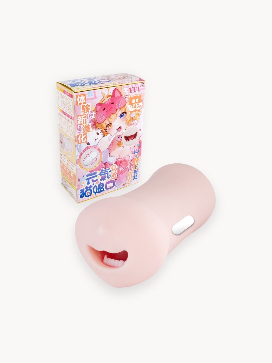 YUU Мастурбатор Кошачий Ротик с Вибрацией, Реалистичный Мужской Секс-Тренажер, 10 Режимов, Мягкий TPE