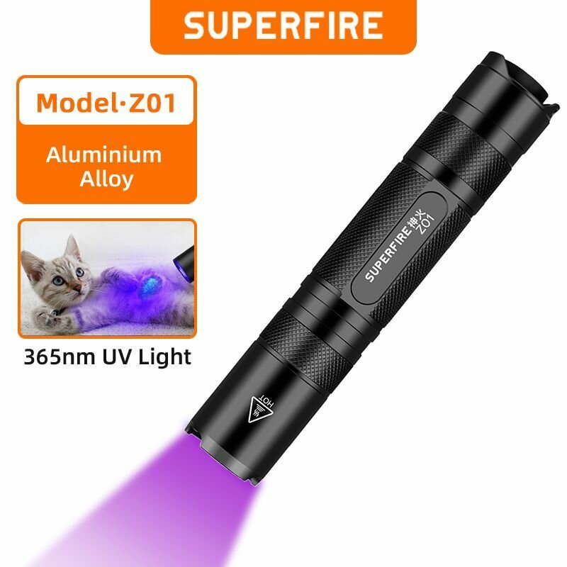 SUPERFIRE Z01 365 нм УФ-фонарик EDC Мини-фонарь Ультрафиолетовый свет для домашних животных Детектор пятен мочи Скорпион Охота