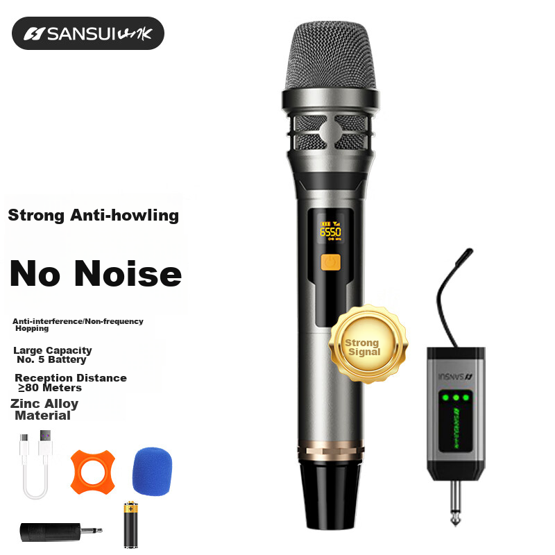 Sansui Wireless Microphone System for Home KTV, Singing, Speech, Hosting, Meetings, Karaoke, TV, Outdoor Universal All-Purpose Microphone K40 One-To