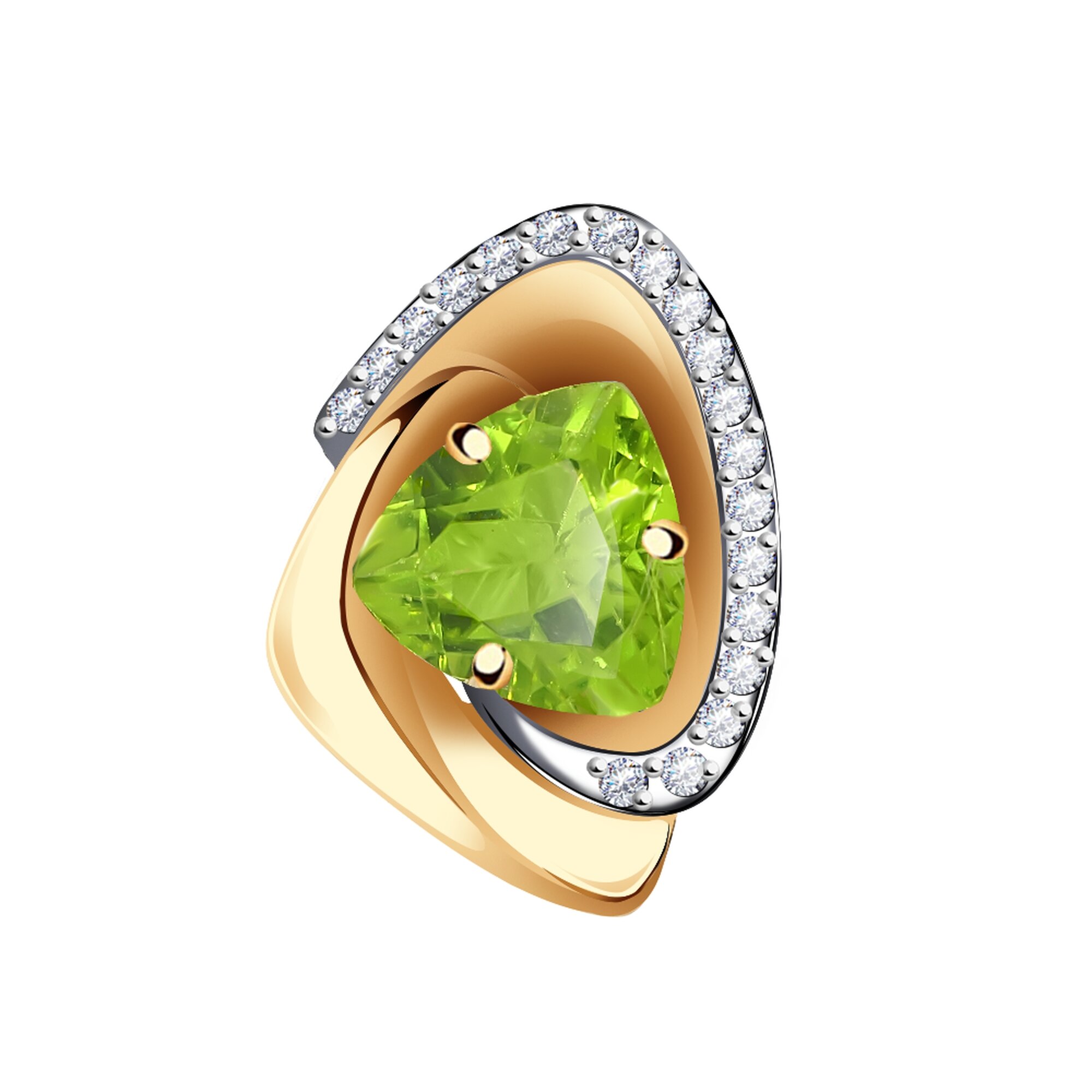 Подвеска Diamant online, красное золото, 585 проба, фианит, хризолит