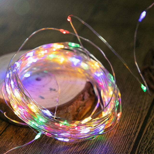 Светодиодная гирлянда Капельки на батарейках 20 разноцветных MINILED ламп 2 м, серебряная проволока, IP20, Snowhouse, LDM020M-BO