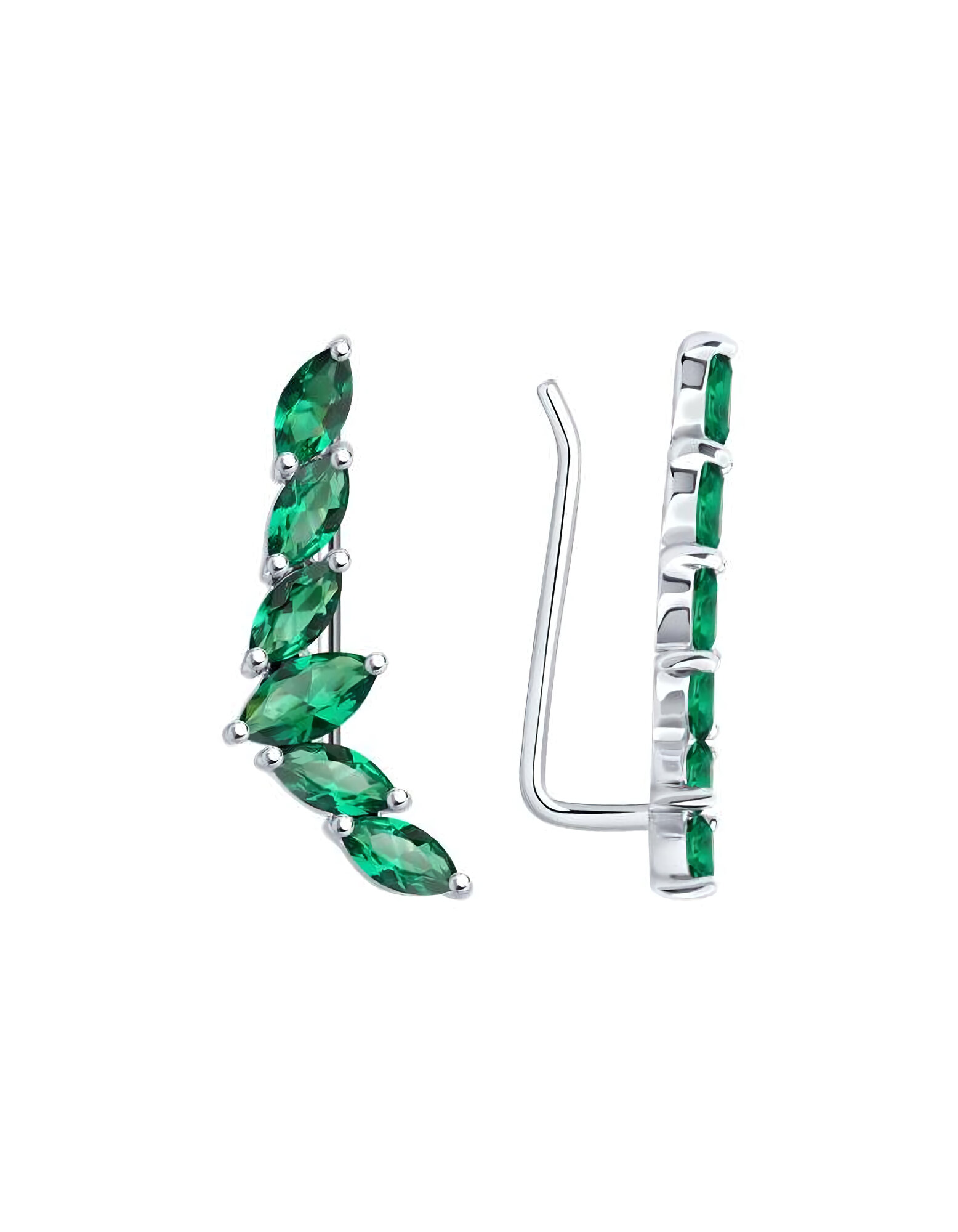 Серьги каффы, серебро, 925 проба, родирование, ситалл