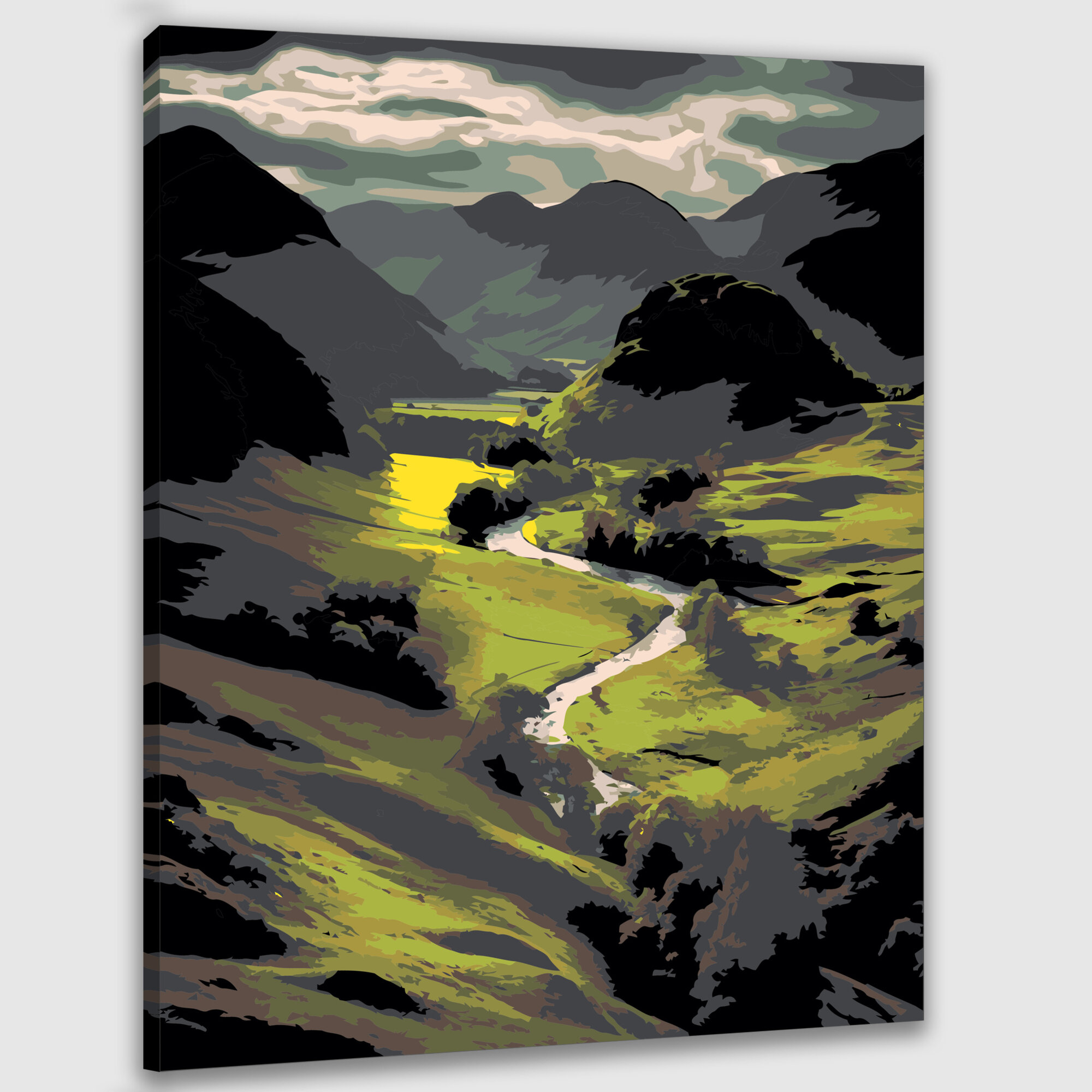 Картина по номерам 40x50 см, фотография, зеленая долина, золотистый свет, горный хребет, Зеленый дракон, легенды