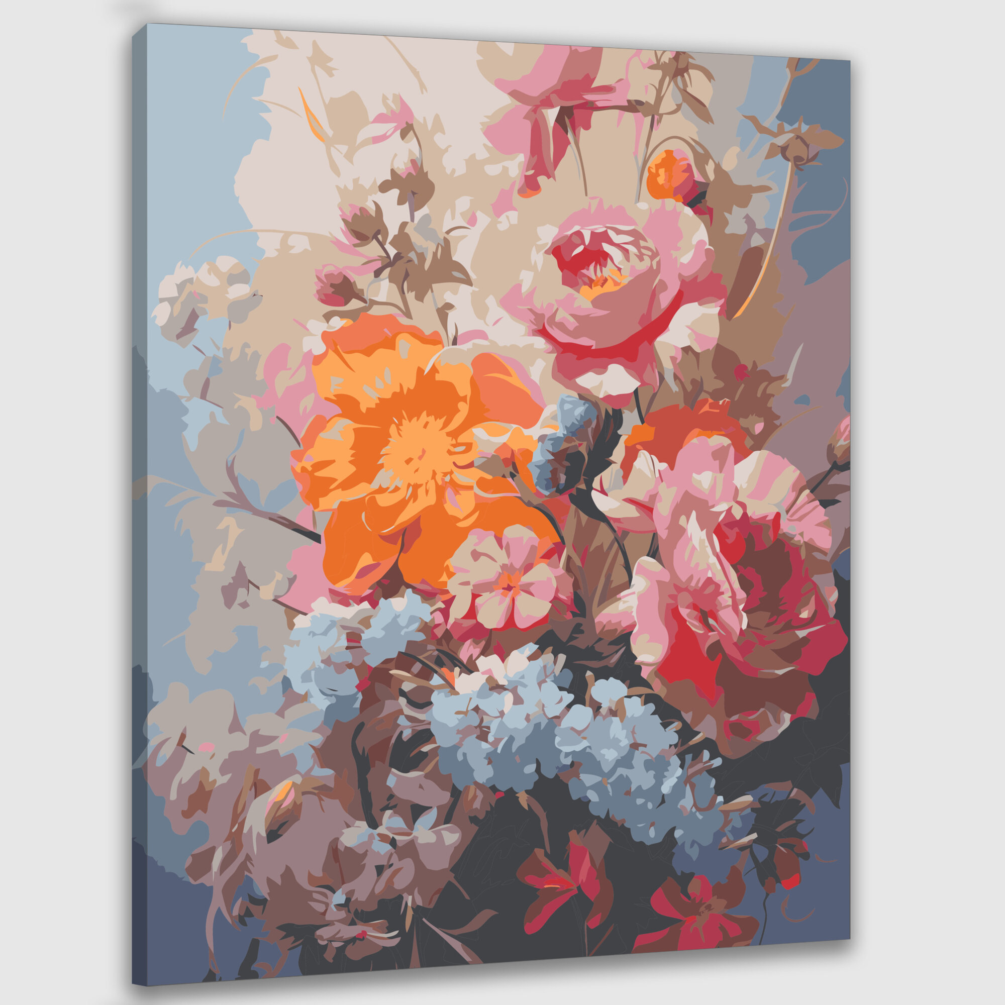 Картина по номерам 40x50 см, картина, масло, цветочная импровизация, яркий, динамичный, мазки кисти, цветовая палитра