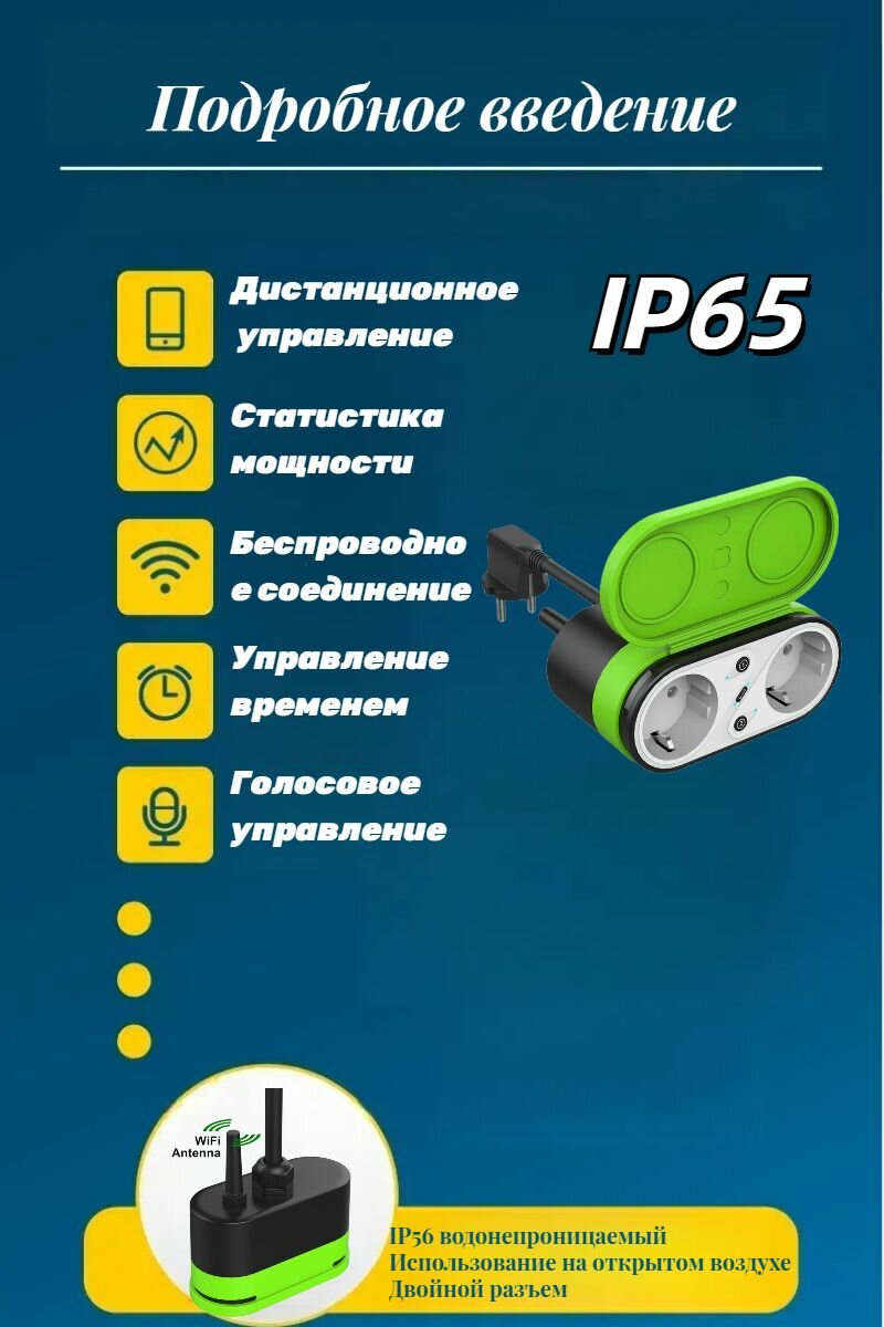 Умная розетка, Водонепроницаемость IP65 для использования вне помещений, двойные разъемы, поддержка яндекс. алисы, Xiaomi smart home, приложение smart life