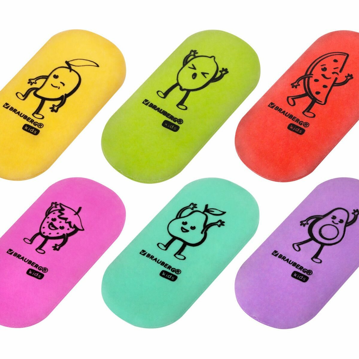 Набор ластиков Brauberg Kids Fruits, 50х23х10мм, овальные, 6шт. (272669), 12 уп.