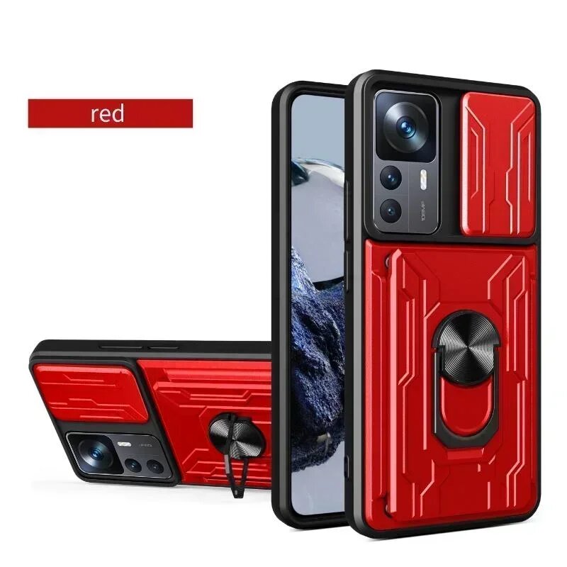 Красный чехол Xiaomi Poco X7 Pro с кольцом и защитой камеры