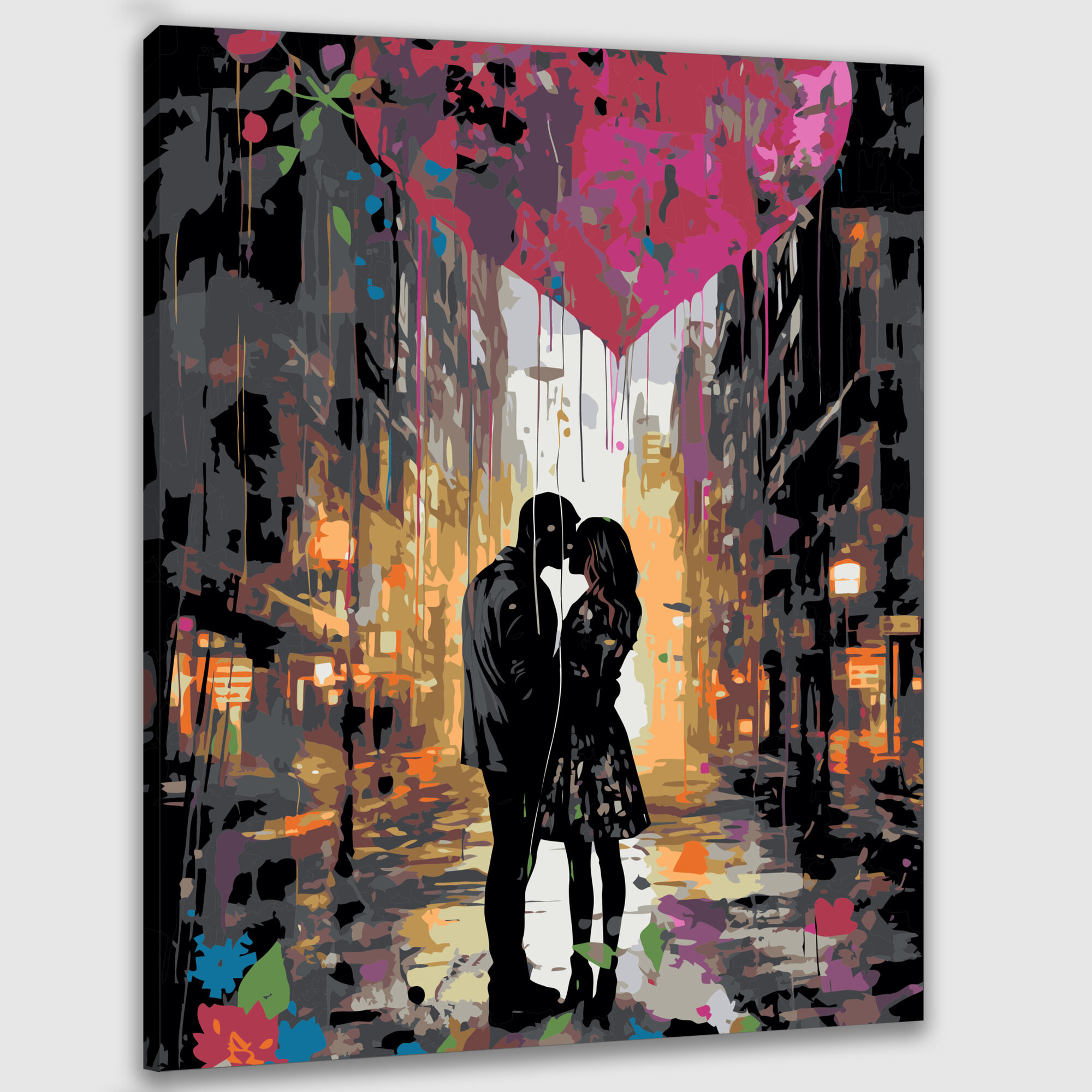Картина по номерам 40x50 см, городские элементы, романтическая символика, уличное искусство, красочные фрески, граффити