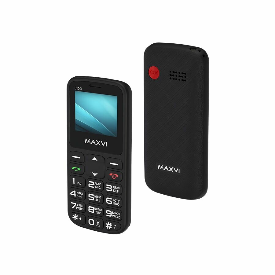 Мобильный телефон кнопочный Maxvi B100i, черный ( Black ) ( 32 ГБ)