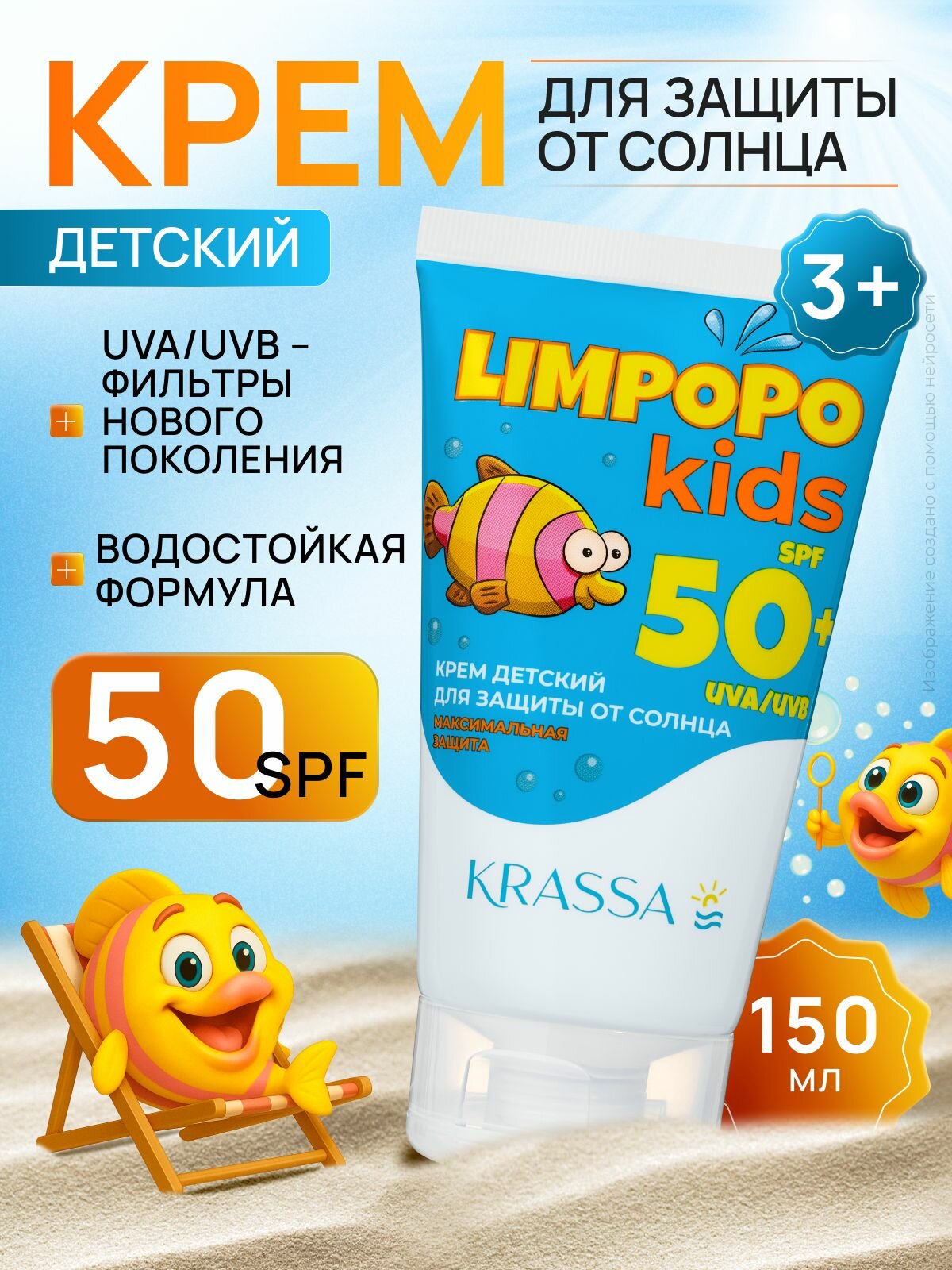 NEW FORMULA Limpopo Kids Крем детский для защиты от солнца SPF 50+, 150 мл