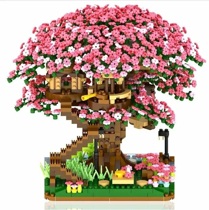 Дом на дереве цветущей сакуры, мини-блоки, 2138 мини-кирпичиков, отличный выбор подарка для детей и взрослых