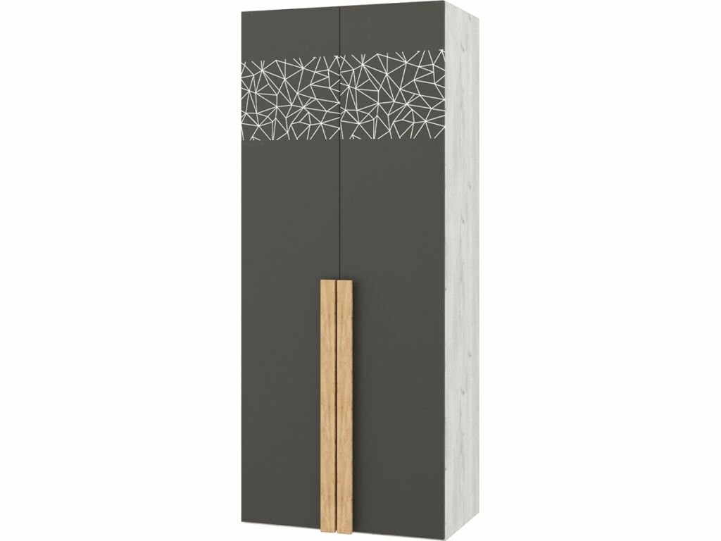 Модуль спальни Кент-1 Шкаф 2х ств, фасад с рисунком Дуб Крафт Белый / Антрацит ширина 88 см ЛДСП для подростков с полками со штангой