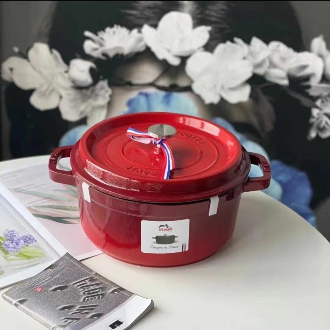 Эмалированная кастрюля Staub, 24 см, кухонная, бытовая, многофункциональная, чугунная кастрюля