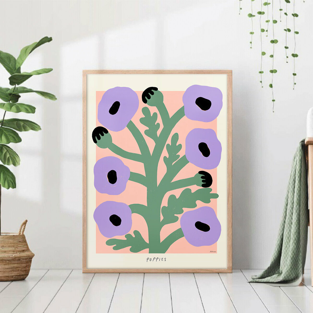 Постер "Фиолетовые цветы современная абстракция" 50x70 без рамки для интерьера на стену