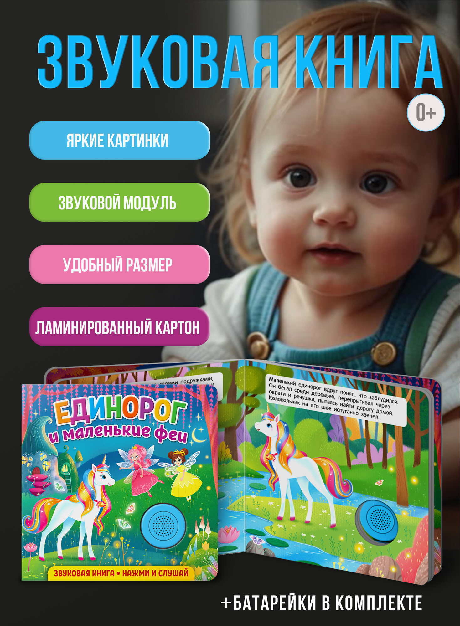 Музыкальная книга, Сказки для детей, Музыкальные книжки для малышей, Единорог и маленькие феи