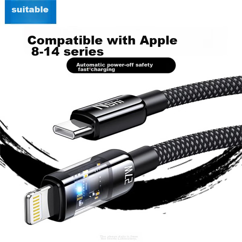 Can Fit Apple Charging Cable, IPhone 14 Data Cable, PD Fast Charging Smart Power-Off Cable, Suitable for 13 Pro Max/12 Plus/11 XS Phones, 1.5 Meters Transparent Black
