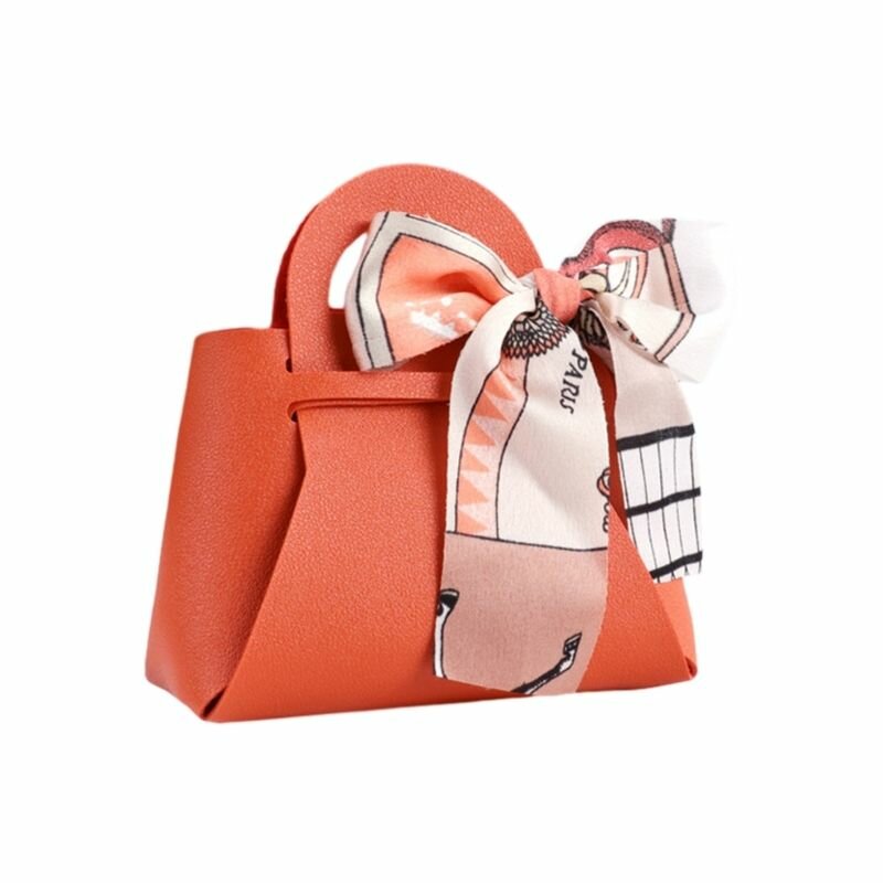 10 шт, кожаная свадебная подарочная коробка для конфет-оранжевая с лентой