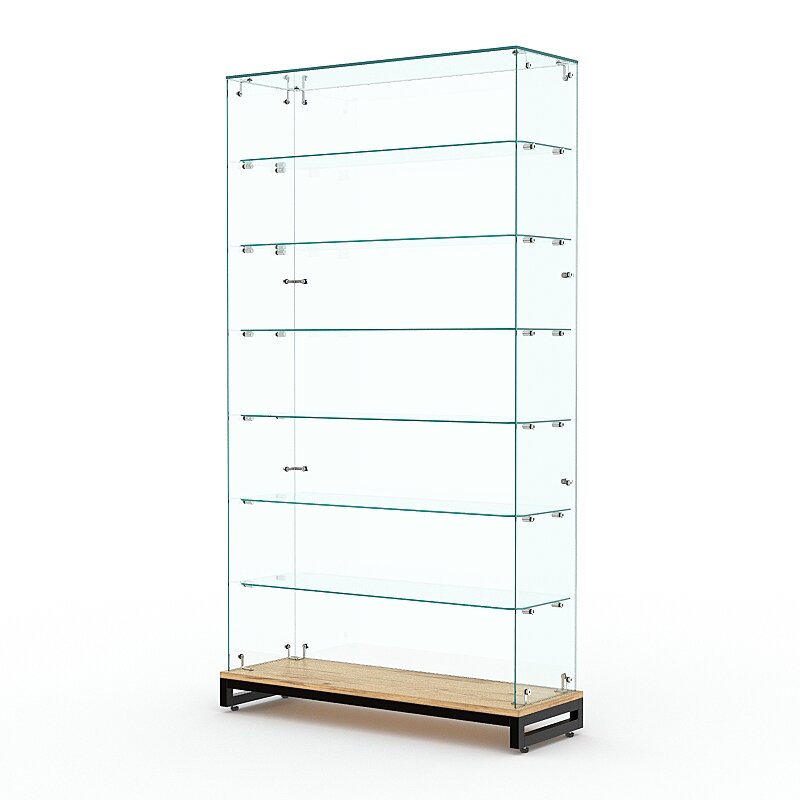 Витрина стеклянная "лофт стиль ХИТ продаж" №10 (без дверок, задняя стенка - стекло), Дуб Золотистый