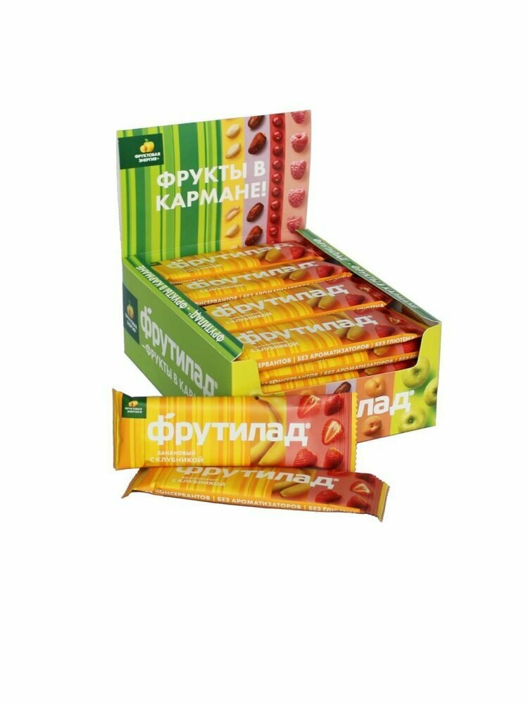 Фрутилад Батончик фруктовый с бананом и клубникой, 30 г x 24 шт в уп, 1 уп