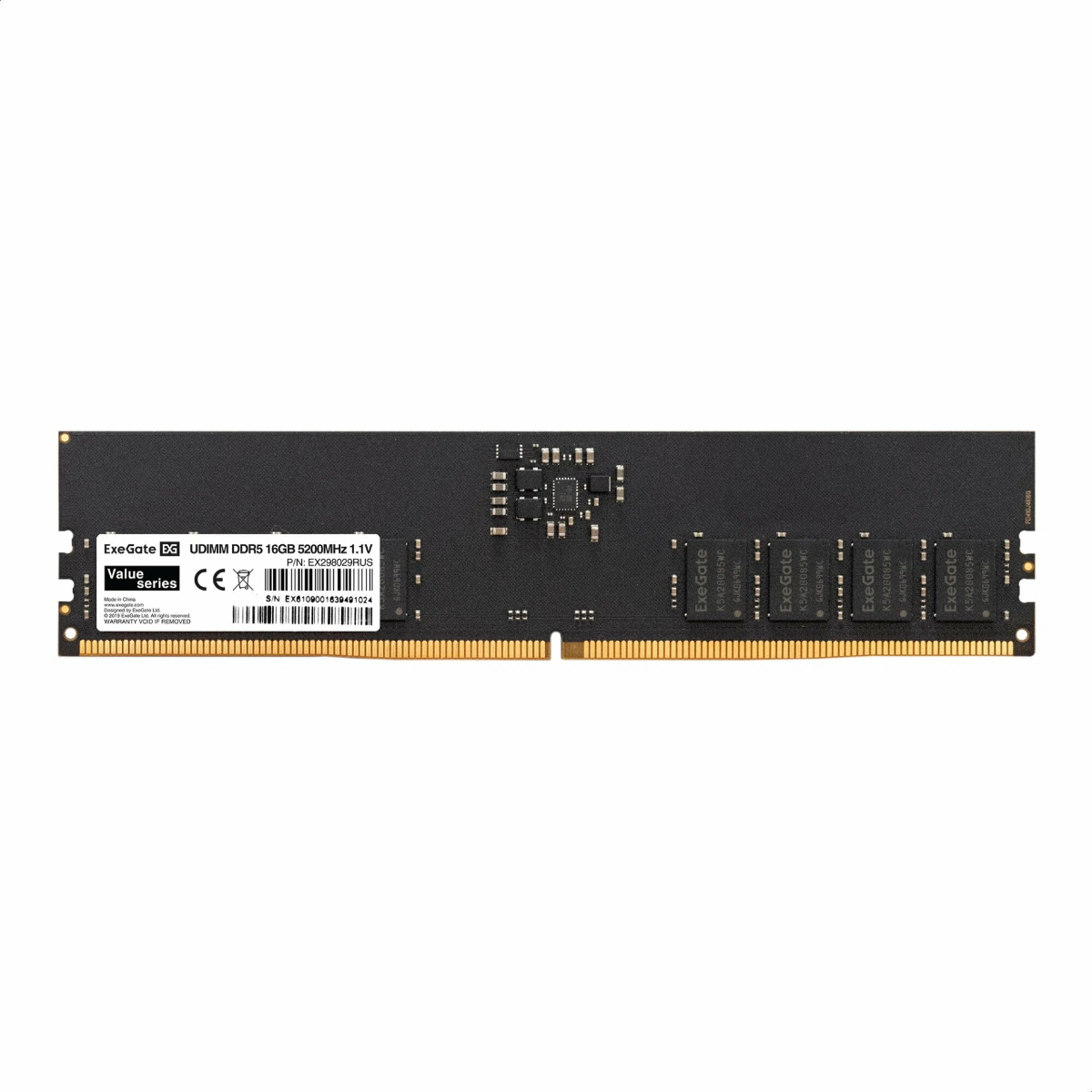 Модуль памяти ExeGate Value DIMM DDR5 16GB 5200MHz EX298029RUS