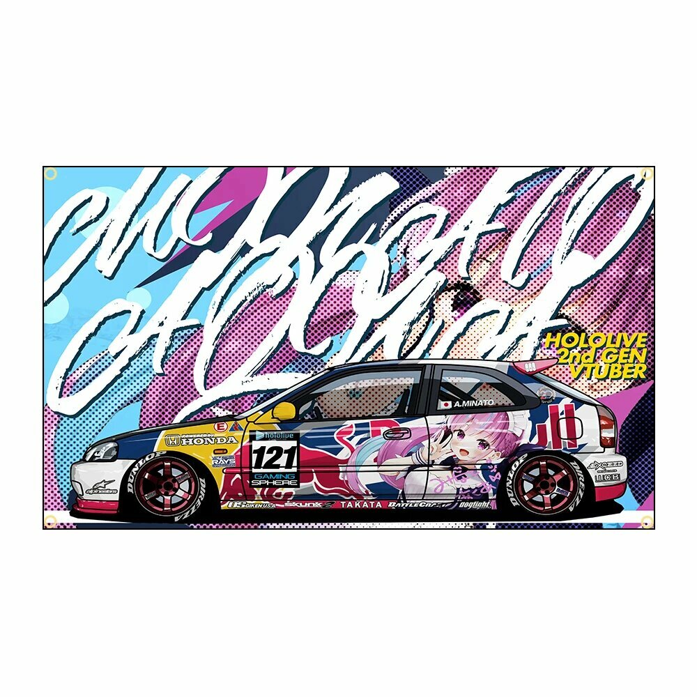 JDM Аниме Автомобильный Флаг Полиэстер 90x150 см Розовый, 60 х 90 см, 4 Grommets