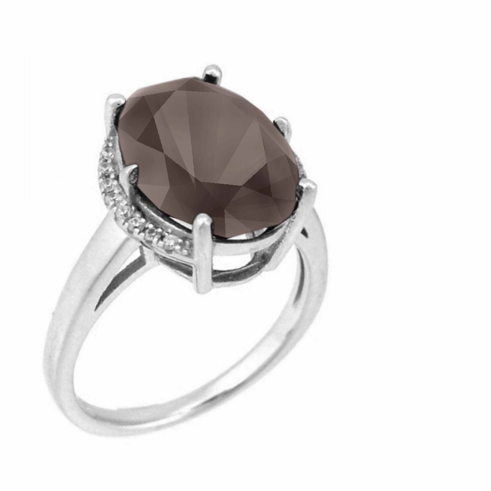 Кольцо тонкое, серебро, 925 проба, родирование, раухтопаз, фианит