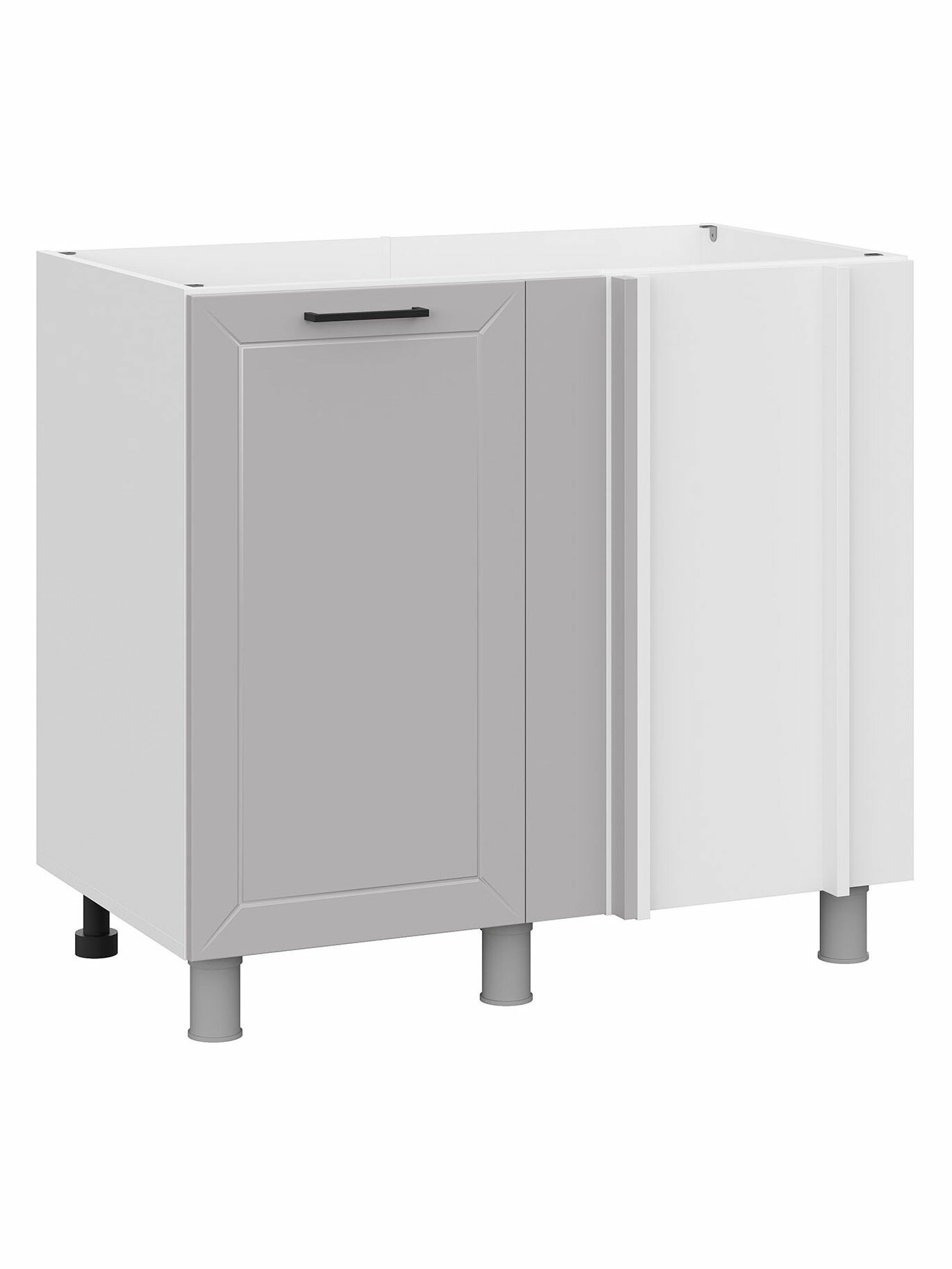 Кухонный модуль напольный, угловой стол под мойку Сектор с полками, с доводчиками, 90х50.6х82.4 см, Белый / Нео