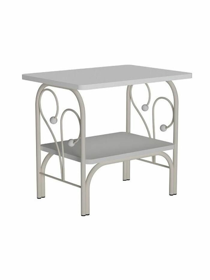 Тумба прикроватная Синди с полкой, 50х36х45 см, Кремовый, металл / Белый, массив