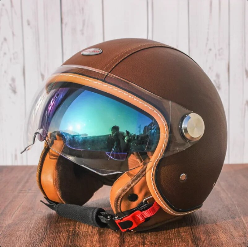 Коричневый кожаный оригинальный DOT ECE 3/4 шлем с открытым лицом MT Capacete мотоциклетный шлем JET скутер велосипед полушлемы Cascos Para Moto