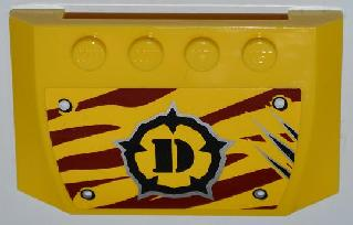 Wedge 4 x 6 x 2/3 Triple Curved with 4 Rivets, 3 Claw Scratch Marks and Dino Logo on Dark Red Tiger Stripes Pattern (Sticker) - Set 5887, 52031pb046 Yellow U