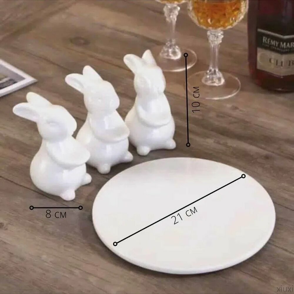 Блюдо, 1 шт, Фарфор Тройка Кроликов Озорников 21 см