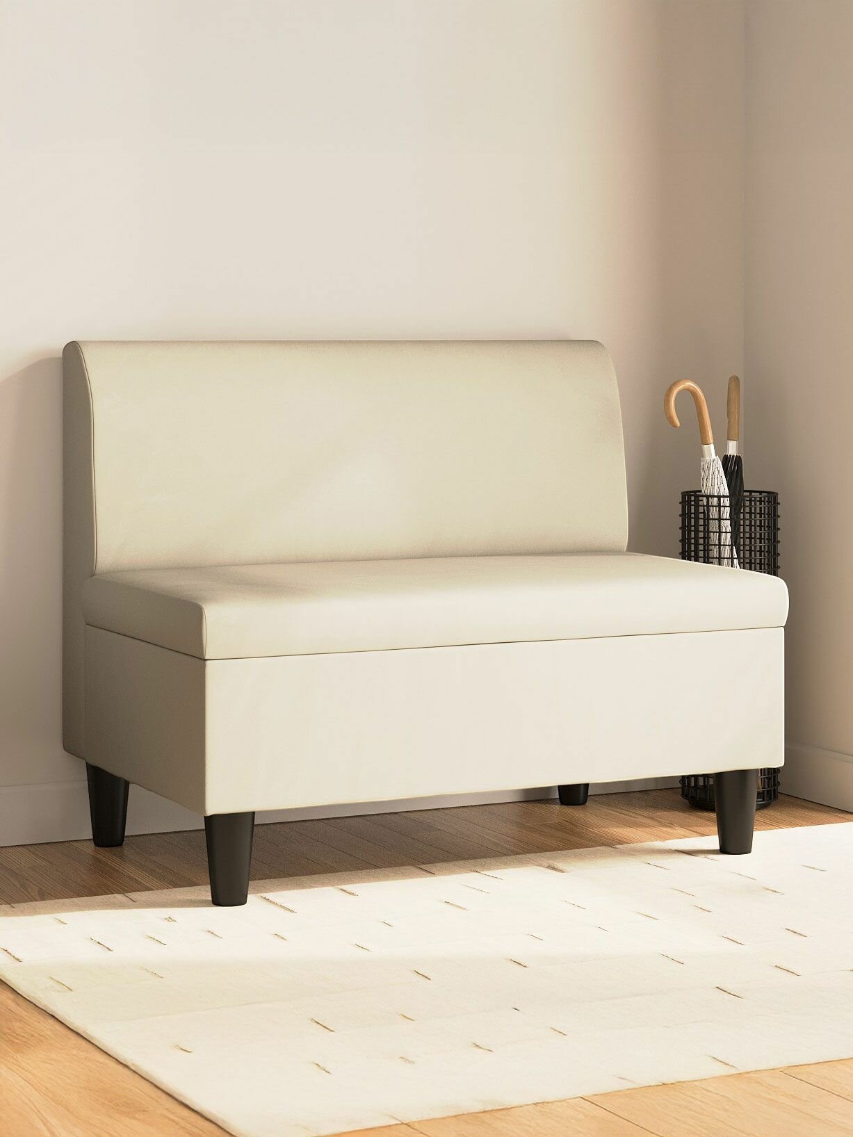 Кухонный диван, уголок Элон с ящиком для хранения, 100х64.5х83 см, Молочный, экокожа